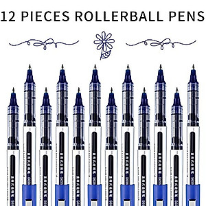 Chinco 12 Pieces Rolling Ball Pens, Quick-Drying Ink 0.5 mm Extra Fine Point Pens Liquid Ink Pen Rollerball Pens (Blue)