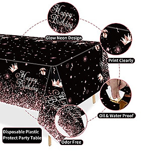 Inspireyee Black Rose Gold Plastic Tablecloth (Pack of 4), 86 x 51 inches Black Rose Gold Party Tablecovers for Black Rose Gold Theme Birthday Party Supplies (Black Rosegold