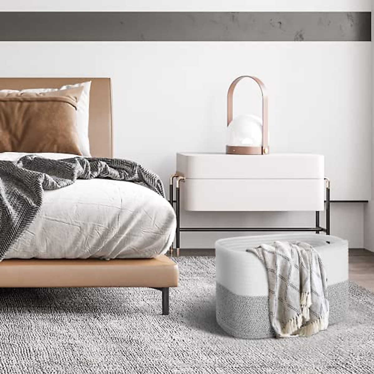 AUSSIY 3 Pack Rope Baskets for Storage Basket, Cotton Rope Woven Basket with Handles. Blanket Basket for Storing Clothes, Toys, Books, Shelves etc, 15''L x 10''W x 9.5''H, Gray/White