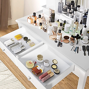 AODAILIHB Vanity Desk with Mirror and Lights, 35" Makeup Vanity Dressing Table with Vanity Stool/2 Drawers/Open Shelves/3 Color Lighting Modes & Brightness Bedroom Furniture (White)