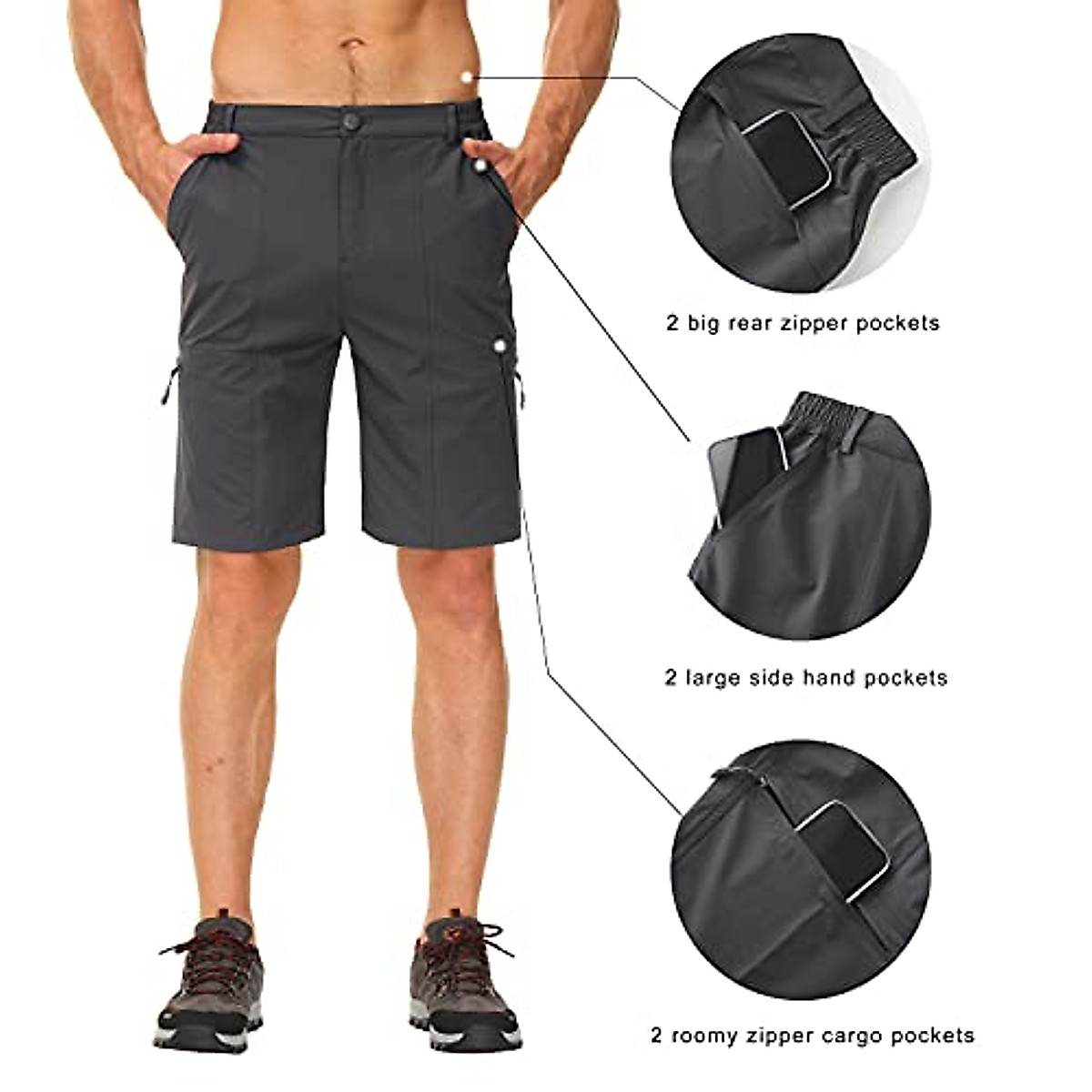 Libin Men's Outdoor Hiking Shorts Lightweight Quick Dry Stretch Cargo Shorts Travel Fishing Golf Tactical Shorts, Grey L