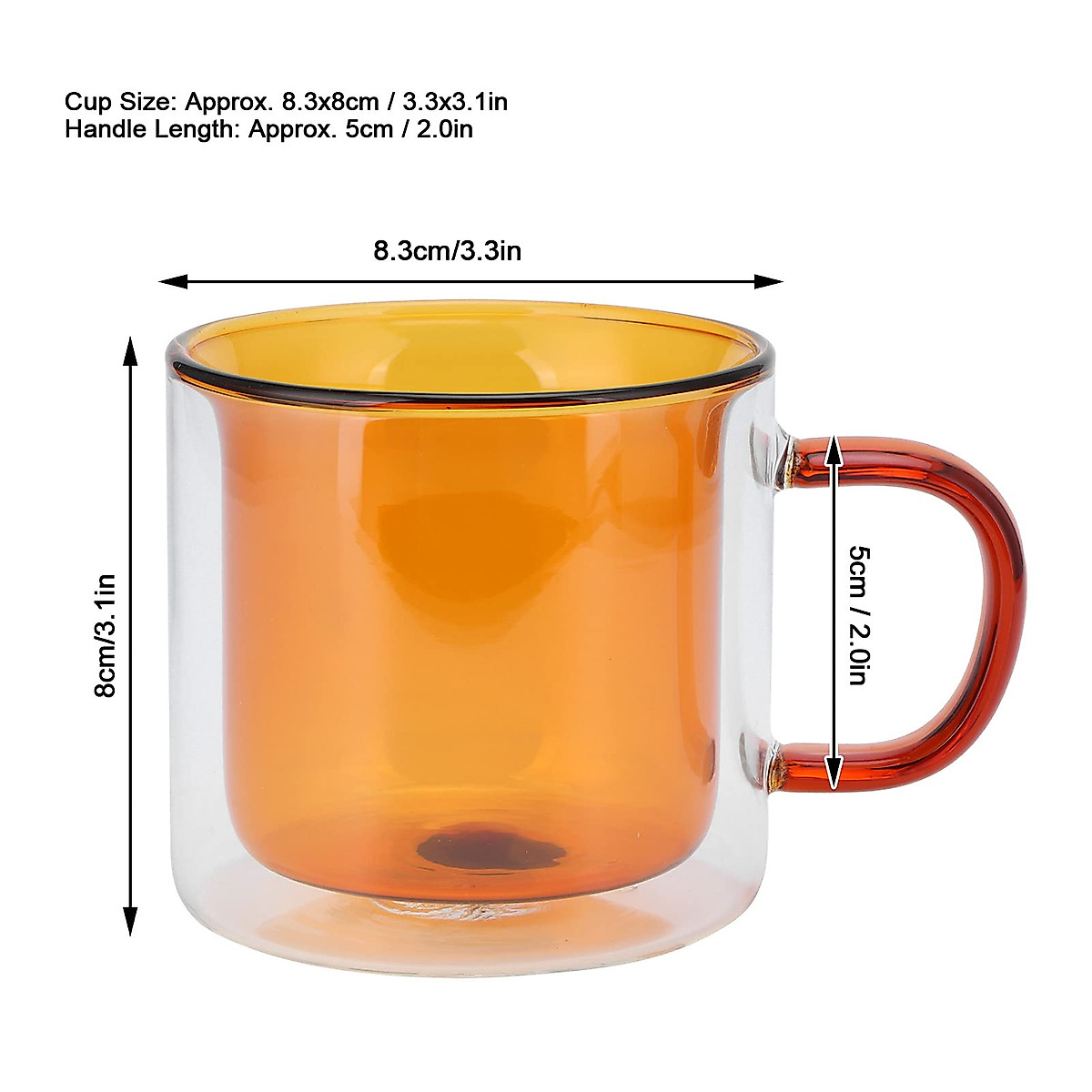 UIYIHIF 250ml Double Wall Insulated Coffee Mugs, Glass Espresso Cups with Handle Colored Glass Coffee Cups, Perfect for Latte, Cappuccinos, Beverage and Tea(Yellow)