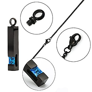 NAIVELY 2 Pieces Crystal Cremation Urn Necklace for Human Pet Ashes Stainless Steel Black Silver Tone Bar Zircon Memorial Pendant, for Ashes Keepsake Cremation Jewelry