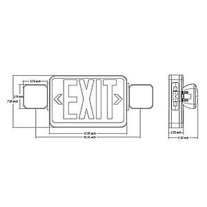 LED Exit Sign with Emergency Lights, LED Combo Emergency Light, UL Listed, Double Face, 2 Adjustable Heads, AC 120V/ 277V, Hardwired Red Emergency Exit Lights with Battery Backup