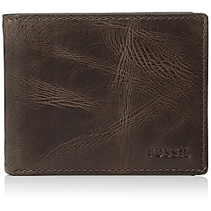 Fossil Men's Derrick Leather RFID-Blocking Bifold Passcase with Removable Card Case Wallet, Dark Brown, (Model: ML3771201)