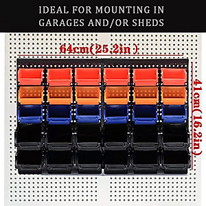 MULSAME Wall Mounted Storage Bins Parts Rack 4 Colors 30PCS Bin Organizer Garage Plastic Shop Tool, Garage Organizers and Storage