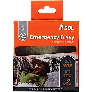 Survive Outdoors Longer 90% Emergency Bivvy - Comes with Survival Whistle & Tinder Paracord Drawstring - Add to Emergency Kit & Hiking Gear - Waterproof, Windproof & Tear-Resistant - 3.8 oz, Green