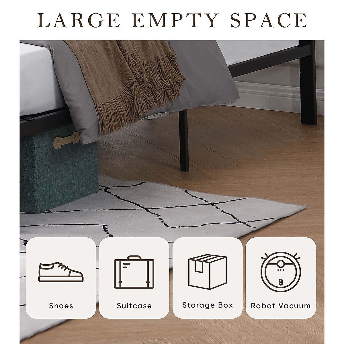 Mdhitsox Queen Bed Frame with Wood Headboard and Footboard, Heavy Duty Platform Bed Frame, Industrial Metal Mattress Foundation Camas, Noise-Free, No Box Spring Needed, Easy Assembly