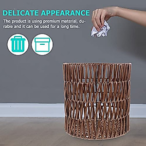 Gatuida Small Woven Basket Trash Can Wastebasket Round Wicker Waste Paper Bin Storage Basket for Bedroom, Bathroom, Office(Brown)