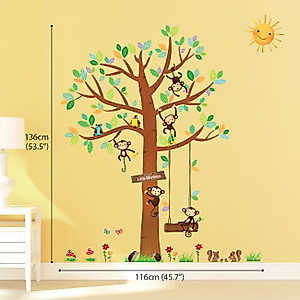 DECOWALL SG-1401P1402 9 Little Monkeys Tree and Height Growth Chart Kids Wall Stickers Wall Decals Peel and Stick Removable Wall Stickers for Kids Nursery Bedroom Living Room