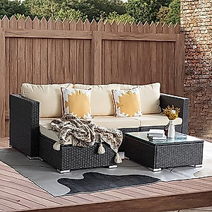 PAOLFOX 5 Piece Patio Furniture Sets,Patio Conversation Sets,Wicker Patio Furniture,Rattan Outdoor Furniture,Patio Sofa,Deck Furniture Brown/Beige
