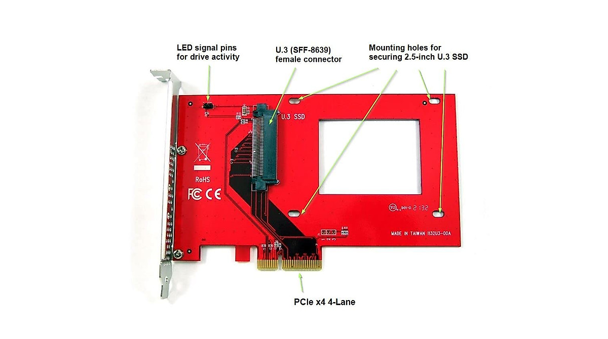 Ableconn NVMe U.3 SSD PCIe Adapter - High Performance