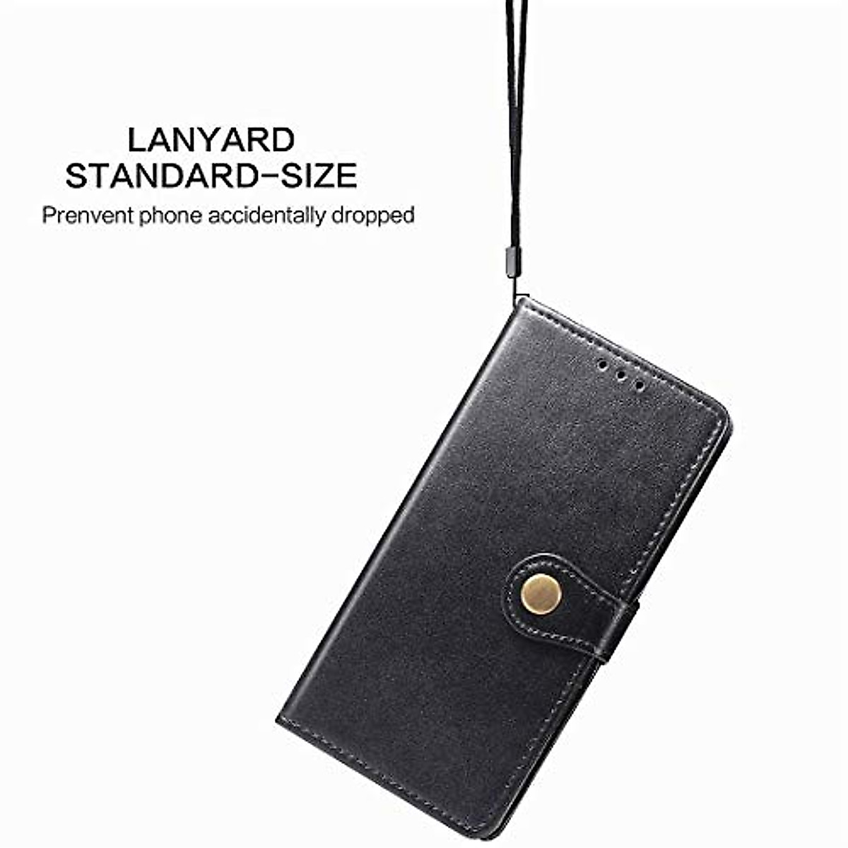 SATURCASE Case for Oppo Reno2 Z, Premium PU Leather Flip Round Magnet Wallet Stand Card Slots Protective Cover with Hand Strap for Oppo Reno2 Z (Black)