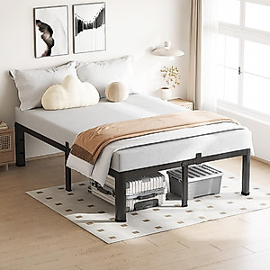 VIPSHOW 18 Inch Queen Bed Frame, 3500Lbs Heavy Duty Metal Platform with Round Corner Legs Mattress Slide Stopper, Steel Slat Support No Box Spring Needed, Noise Free, Non-Slip, Easy Assembly