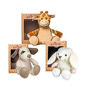 WILD BABY Giraffe, Dog and Bunny Stuffed Animal Bundle - Heatable Microwaveable Plush Pal with Aromatherapy Lavender Scent for Kids