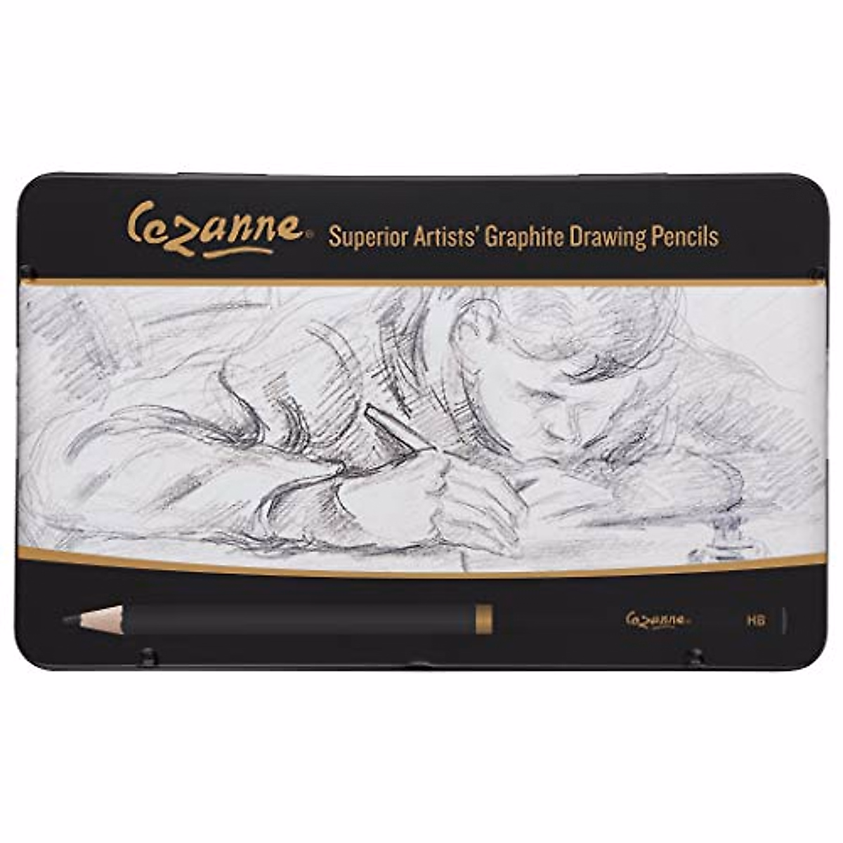 Cezanne Graphite Artist Drawing Pencil Set of 12 Professional Quality for Sketching & Shading, Break Resistant Pre-sharpened Leads, Triple Coated Matte Finished Wood-cased Barrel, Travel Storage Tin