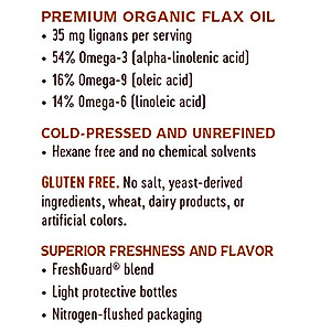 Nature's Way Organic Flax Oil Super Lignan, Cold-Pressed, and Unrefined, 24 Fl Oz