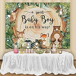 Maijoeyy 7x5ft Woodland Baby Shower Backdrop Woodland Oh Baby Backdrop Safari Jungle Baby Shower Backdrop for Boy Photography Props