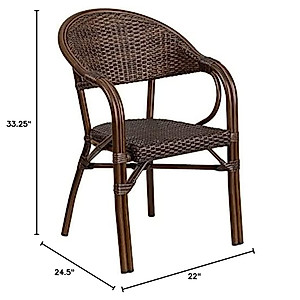 Flash Furniture Milano Series Cocoa Rattan Restaurant Patio Chair with Bamboo-Aluminum Frame