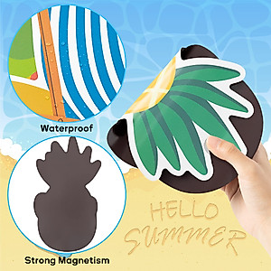 JAPBOR 4pcs Cruise Door Magnets Decorations Magnetic, Refrigerator Car Cabin Ship Magnet, Tropical Beach Summer Hawaii Decal, Flamingo Pineapple Surfboard Fridge Sticker for Home Kitchen Cabinet Decor