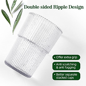 REALWAY Plastic Tumblers, Unbreakable Ribbed Glasses,17OZ Origami Style Drinking Cup, Reusable Plastic Glasses Drinking Dishwasher Safe, Clear Acrylic Cups -Stackable- for Kitchen Poolside, Set of 8