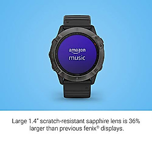 Garmin 010-02157-10 fenix 6X Sapphire, Premium Multisport GPS Watch, features Mapping, Music, Grade-Adjusted Pace Guidance and Pulse Ox Sensors, Dark Gray with Black Band