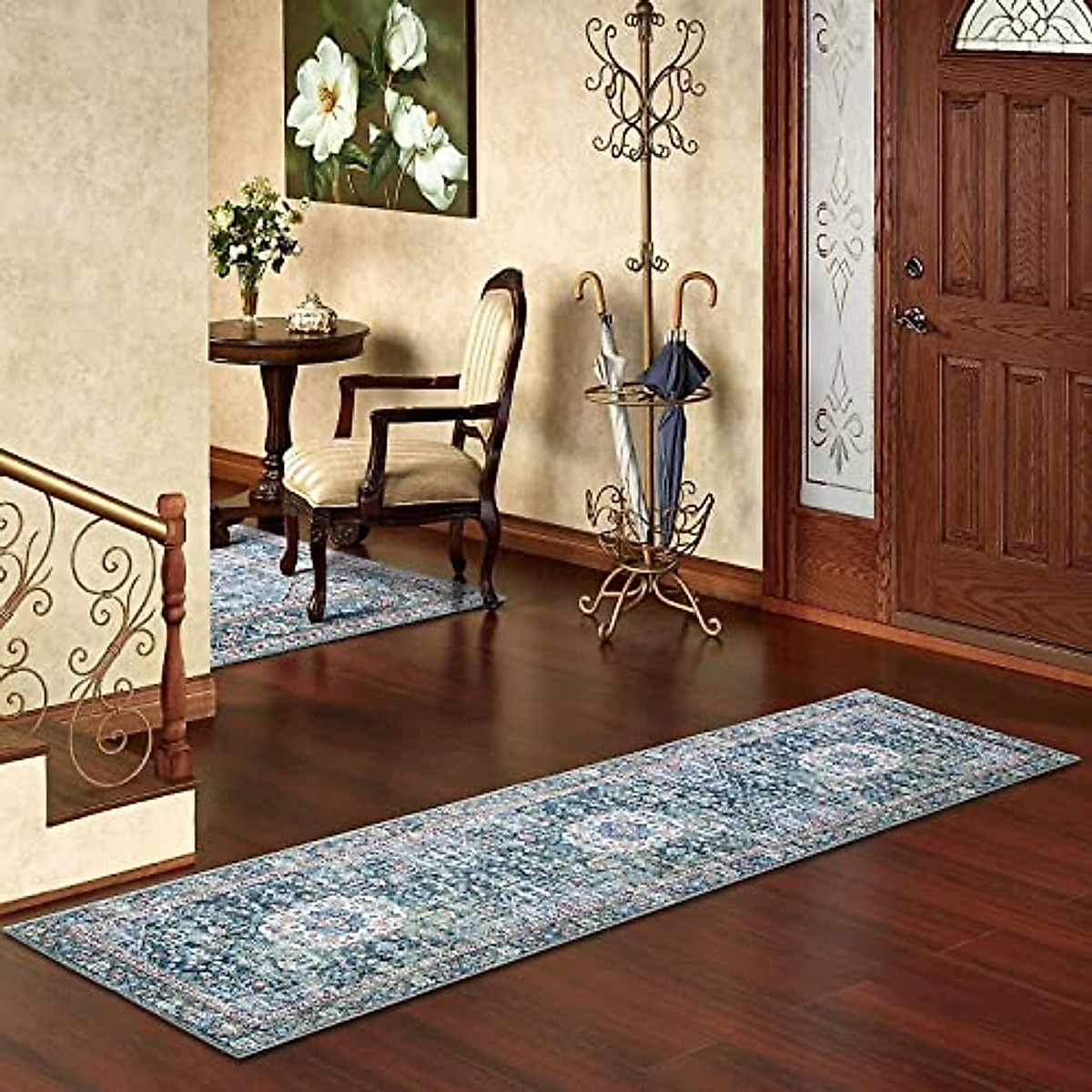 DECOMALL Runner Rug for Hallway Kitchen, Washable Long Rugs Green Multi, Bohemian Vintage Foldable Carpet for Entryway Entrance, 2'6"x9'