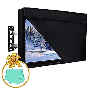 Outdoor TV Cover with Front Flap for Watching TV on Rainy Days, Convenient Use Without Remove, Durable TV Cover with Free Cleaning Cloth (30-32 inch, Black)