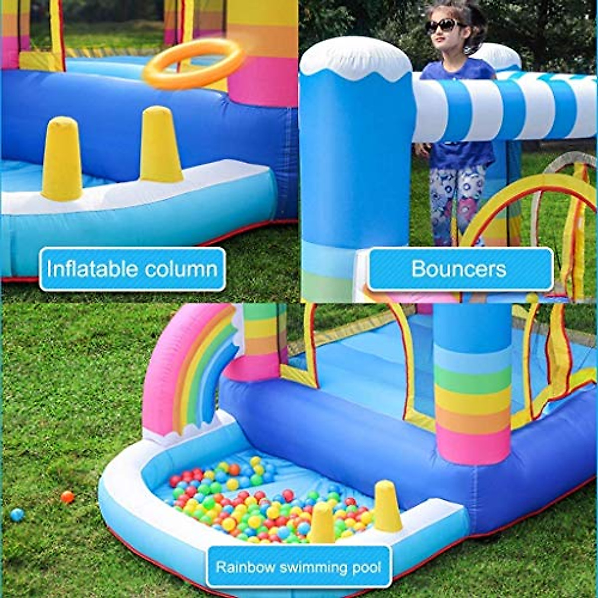 Children's Inflatable Castle,Rainbow Trampoline Indoor Small Castle Children's Playground Kindergarten Indoor and Outdoor Toy Playground,Colors,290 200 250cm
