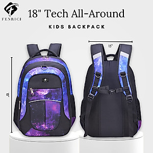 Fenrici Galaxy Backpack for Girls, Boys, Kids, Teens, 18" Durable Book Bags for Kindergarten, Elementary, Middle School Students, Standard Large Size