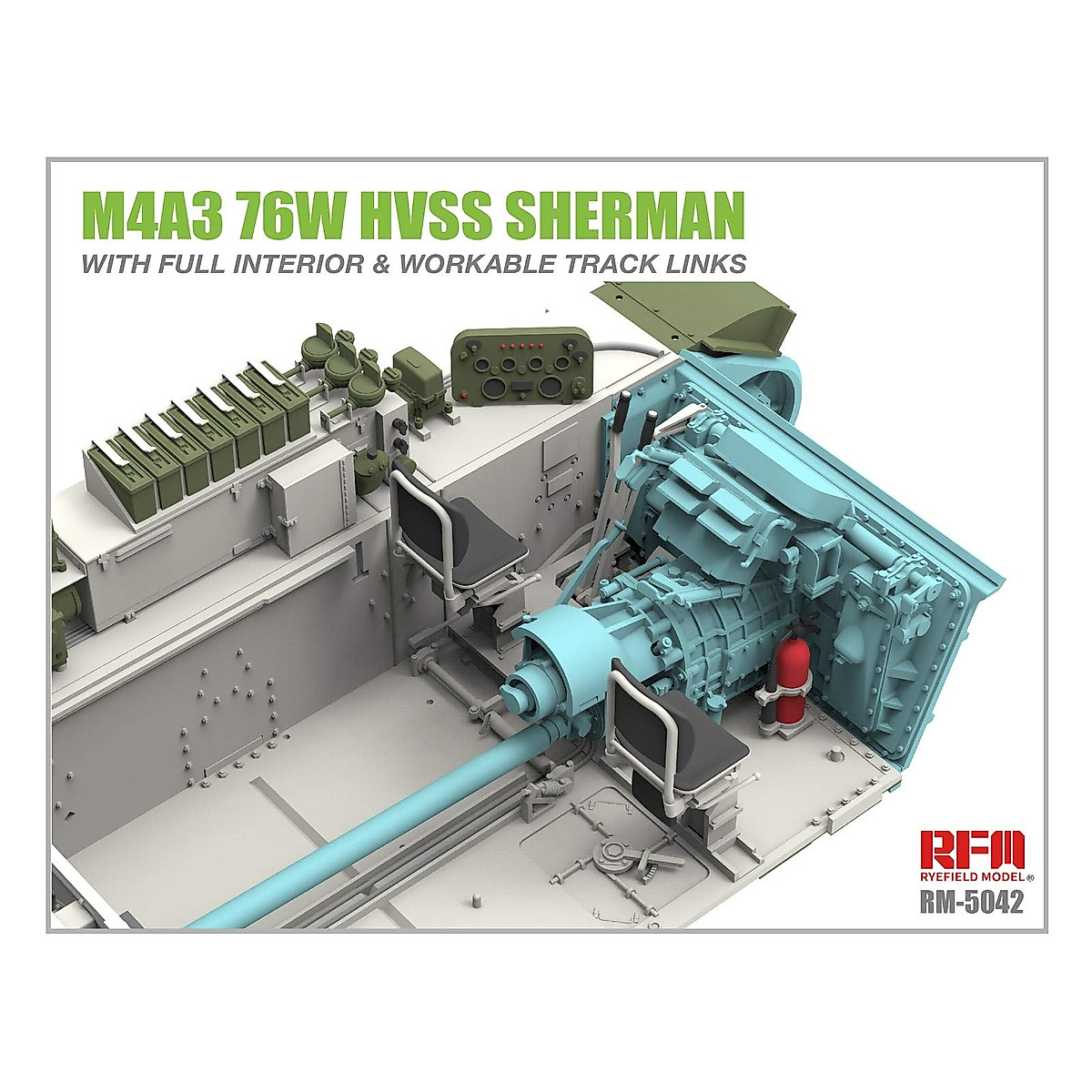 Rye Field Model 1/35 M4A3 76W HVSS Sherman with Full Interior and workable Track Links RM-5042