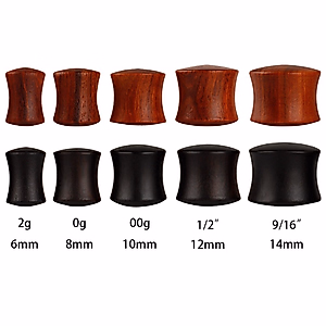 KUBOOZ(4 Pairs set Nature Sandalwood Ebony Ear Plugs Tunnels Gauges Stretcher Piercings 00g