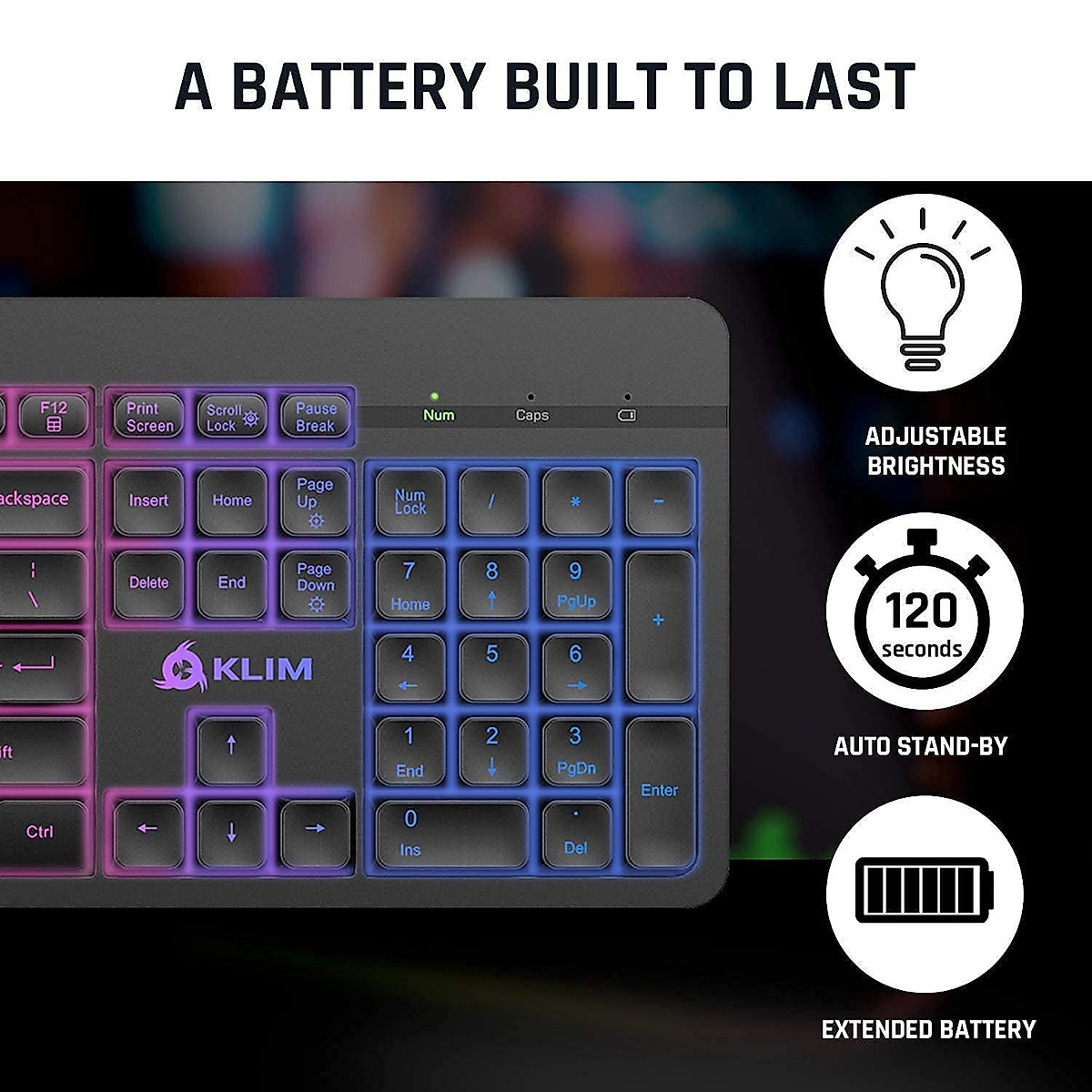 KLIM Wireless Bundle - RGB Mouse + Keyboard - Light v2 Wireless Gaming Keyboard + Blaze Wireless Gaming Mouse - Version New Version - Black