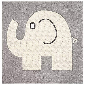SAFAVIEH Carousel Kids Collection 4' Square Grey/Ivory CRK165B Elephant Nursery Playroom Area Rug