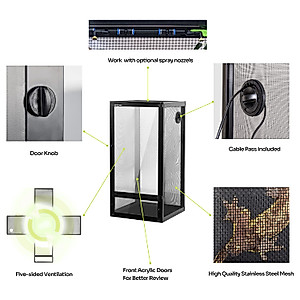 REPTI ZOO 120 Gallon Foldable Reptile Open Fresh Air Aluminum Screen Cage,Black Extra Large Reptiles Habitat Chameleon Breeding Cages 24x24x48-inches