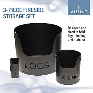 Valiant 3-Piece Fireside Metal Storage Set Black