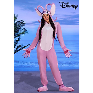 Fun Costumes Disney Lilo and Stitch for Adults, Women's Angel Onesie Outfit with Character Hood, Gloves, and Shoe Covers Medium Pink