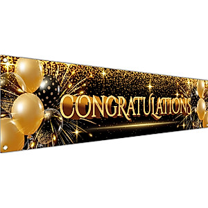 Congratulations Banner - Congratulations Decorations - We are so Proud of You banner - Well Done Banner - Graduation Banner - Graduation Decorations for Prom - 6 x 1.3ft (Black and Gold)