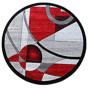 Masada Rugs, Sophia Collection Hand Carved Area Rug Modern Contemporary Red Grey White Black (5 Feet 3 Inch X 5 Feet 3 Inch) Round