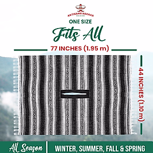 Artisans Bazaar Traditional Mexican Baja Poncho Men and Women Authentic Gaban Serape Sarape Blanket Pancho Jorongo Cowboy