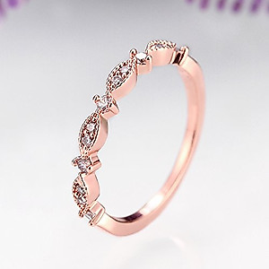 QIAOYING Jewelry Womens 3mm 18K Solid Rose Gold Gemstone Cubic Zirconia CZ Love Eternity Promise Ring Wedding Band (10)