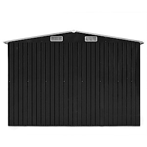 'vidaXL Metal Garden Shed in Anthracite - Spacious Steel Construction with Front and Back Vents, Double Sliding Doors for Easy Access - 101.2"x192.5"x71.3"