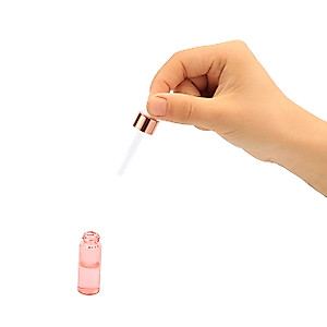 USRommaner 35 Pack,5ml Pink Glass Essential Oil Sample Dropper Bottle,Empty Glass Dropper Vials With Rose-Gold Cap,Glass Pipette Liquid Travel Perfume Holder jar Container-Pipette,Funnel,included