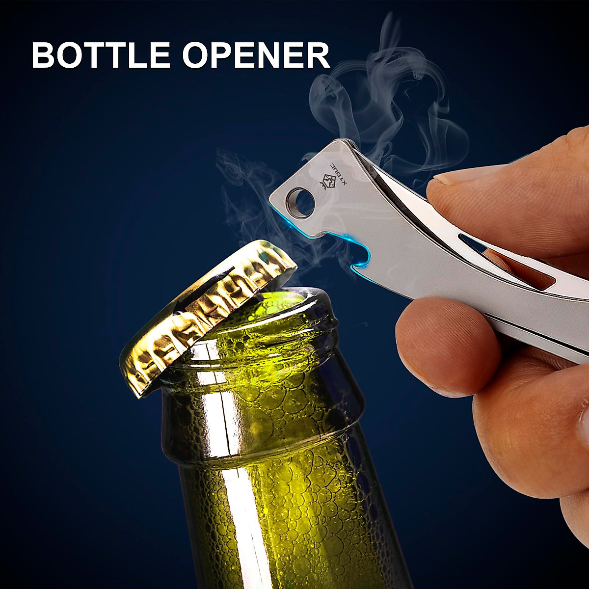 XTOUC Bottle Opener Knife, Titanium Handle Pocket Knife, Lightweight EDC Tool, Sharp Folding Blade for Everyday Cutting Tasks