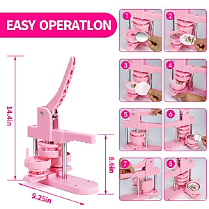 Upgrade Button Maker Machine Multiple Sizes,Pin Maker Machine 1+1.25+2.25 inch Press Machine, Pin Backs, Plastic Films & Circle Cutters