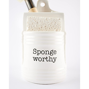 Mud Pie White Ceramic Sponge and Brush Holder Set