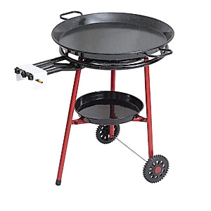 Mabel Home Paella Pan + Paella Burner and Stand Set on Wheels + Complete Paella Kit for up to 20 Servings - 23.65 inch Gas Burner + 25.60 inch Enamaled Steel Paella Pan