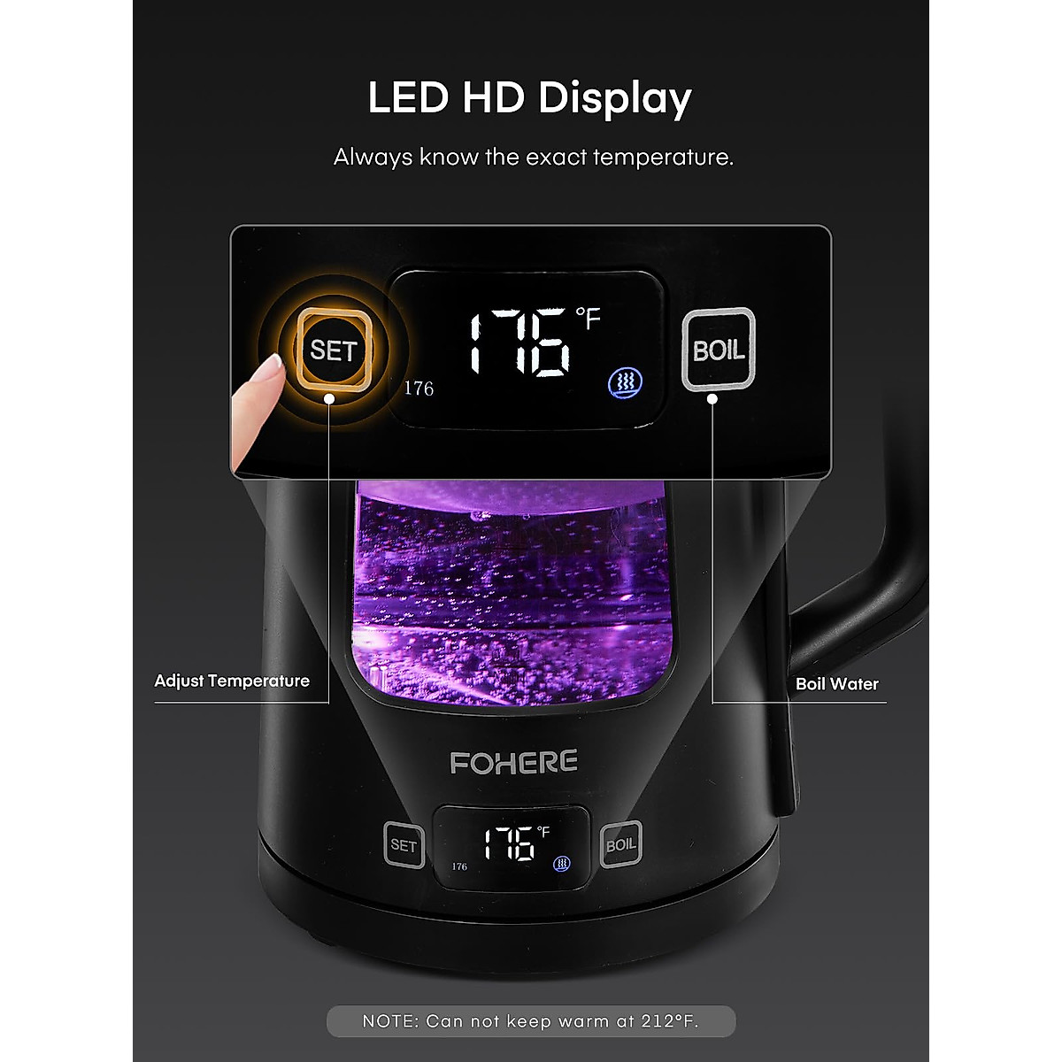 Electric Kettle, 1.7L Glass Tea Kettle, with Keep Warm, 5 Temperature Control, 1500W Fast Boil, Auto Shut-Off & Boil-Dry Protection, with 5 Colored Lights, Black