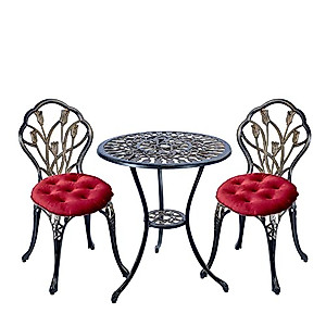 Mandolin Patio Table and Chairs,5 Piece Outdoor Dining Set,Rust-Resistant Cast Aluminum Bistro Set,with Cushion,Tulip Design (Copper)