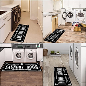 Laundry Room Rug Non Slip Floor mats Farmhouse Large Laundry Rugs for Laundry Room Mat Washer and Dryer Carpet Laundry Room Decor 20x59inch(Black1)